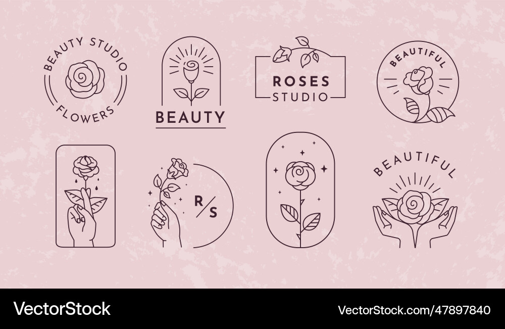 Rose logo line flowers magic logotype design Vector Image