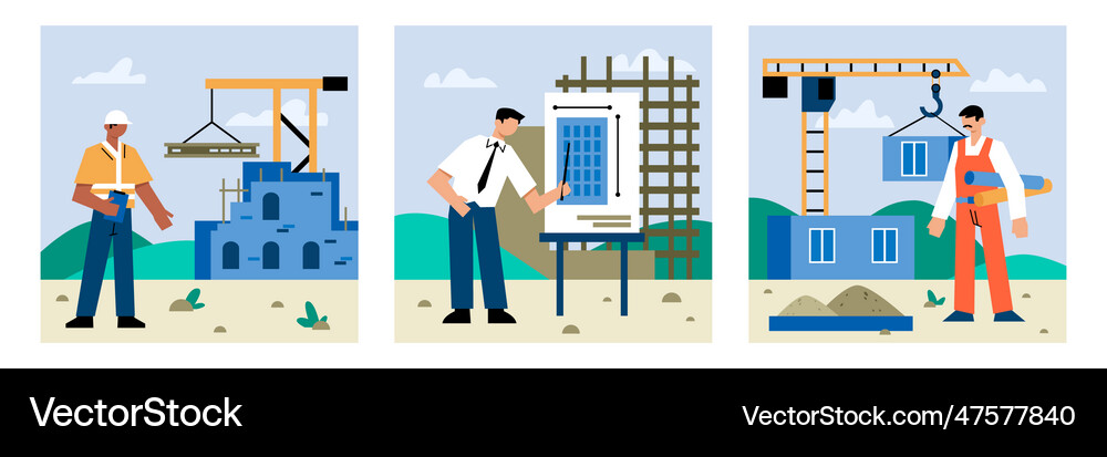Set of different workers build house foreman Vector Image