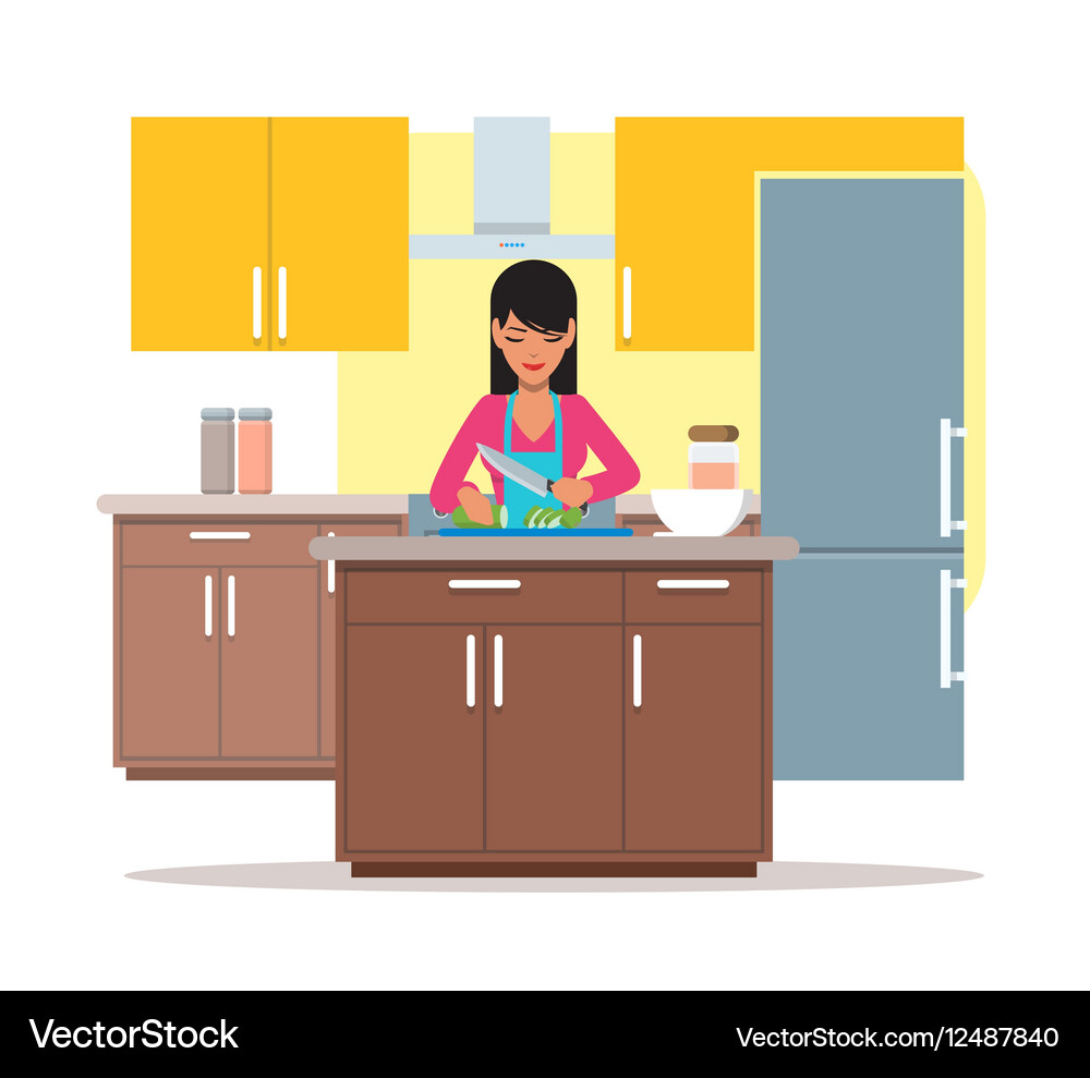 Woman cooking salad Royalty Free Vector Image - VectorStock
