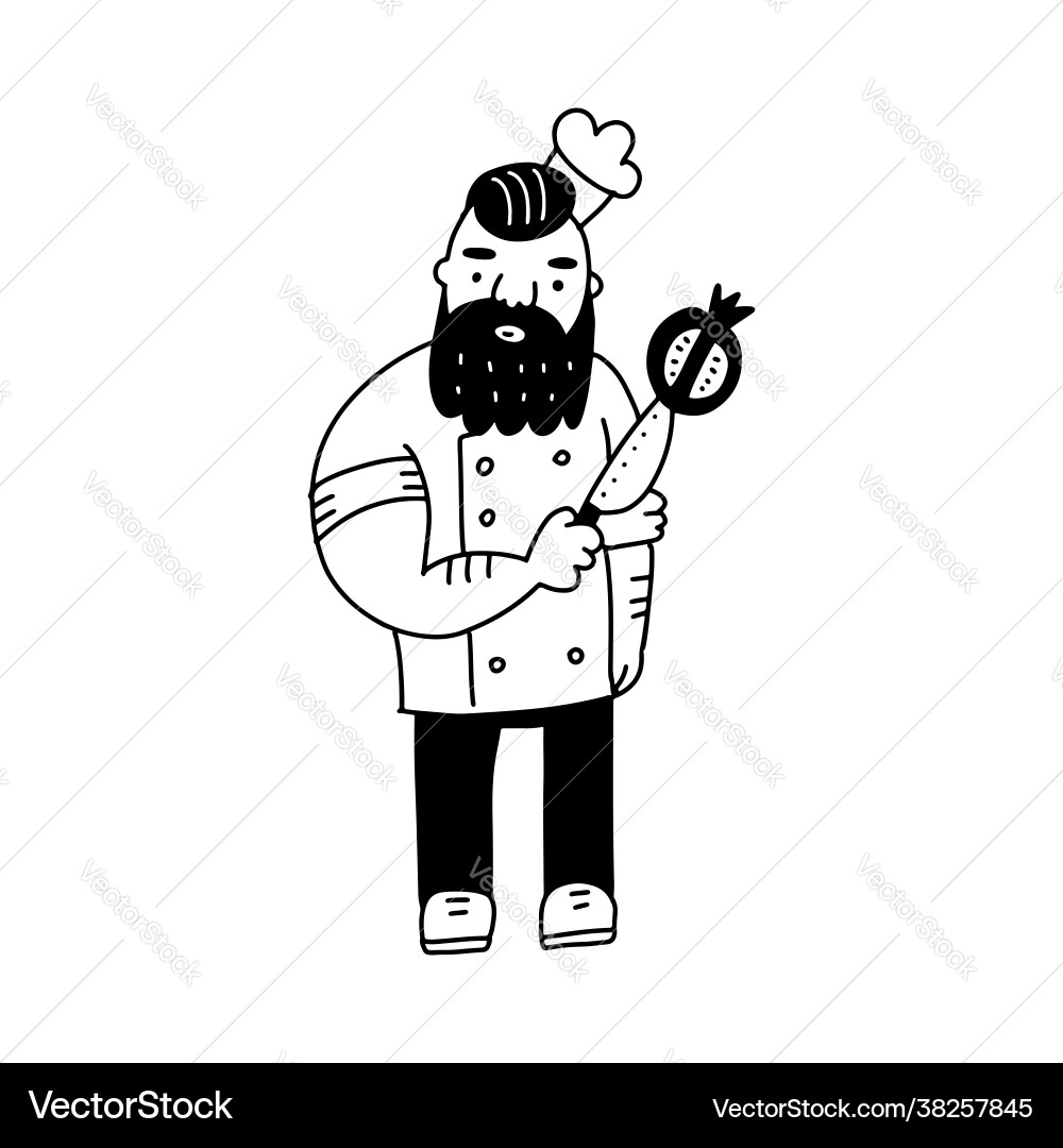 Brutal hand drawn bearded chief with knife Vector Image