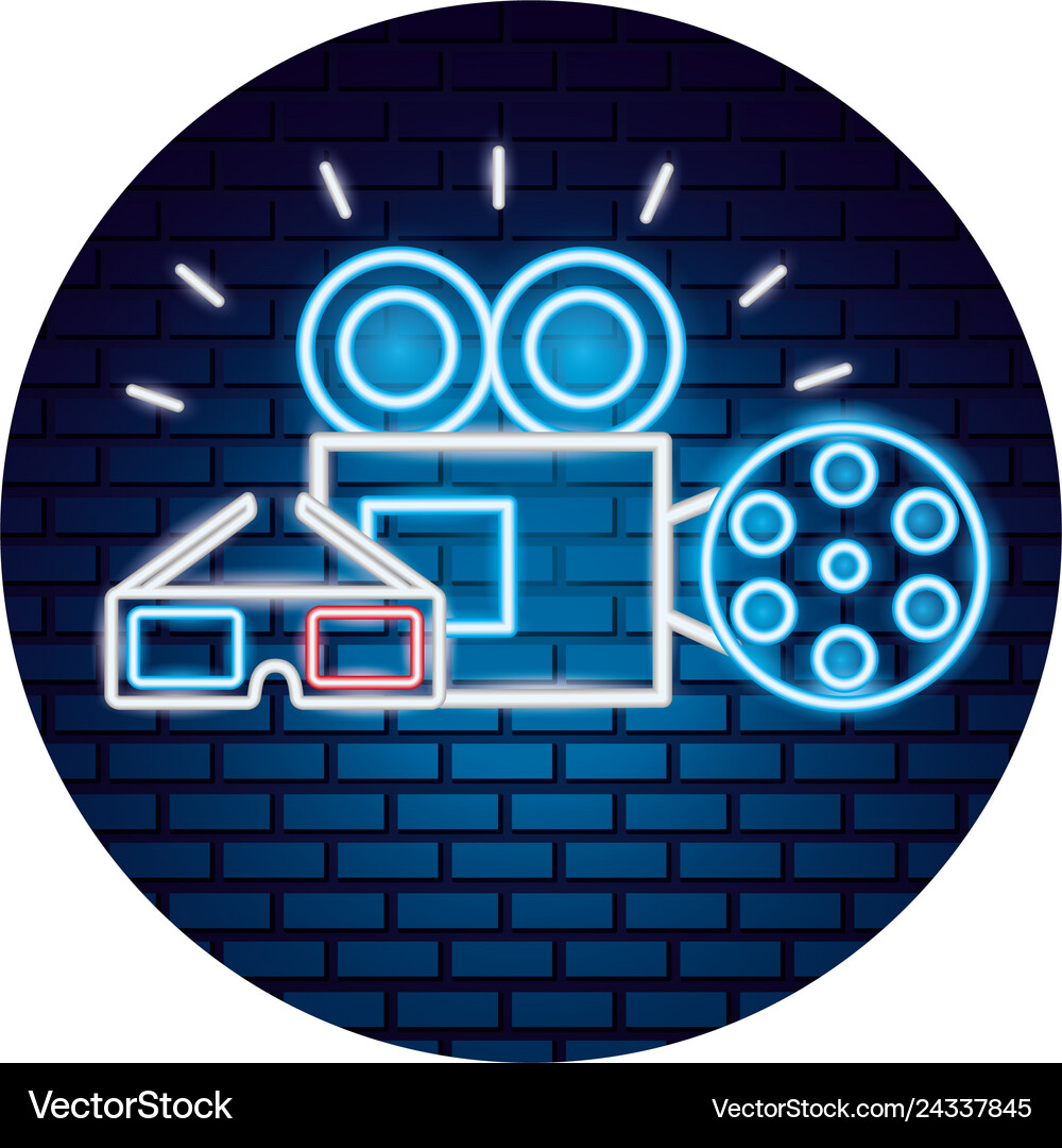 Cinema neon set icons Royalty Free Vector Image