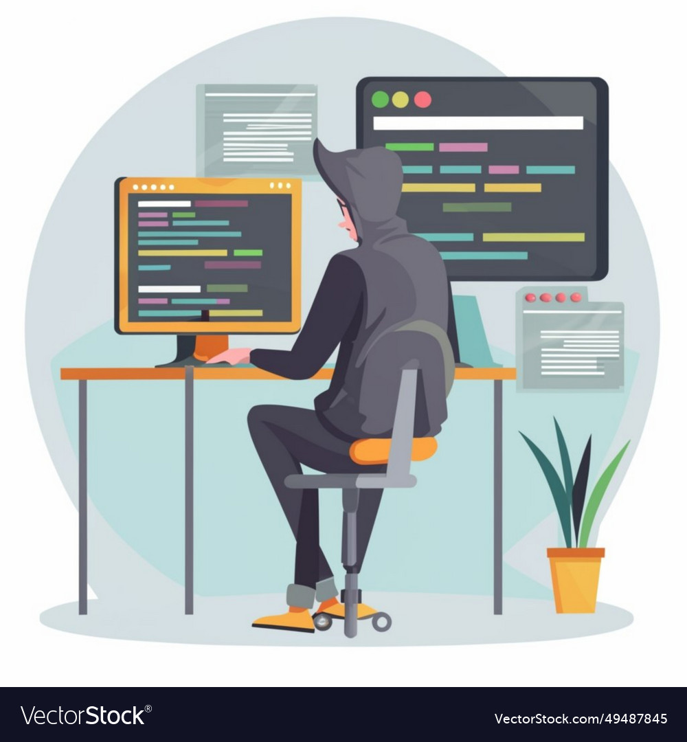 Cybersecurity concept hacker using laptop Vector Image