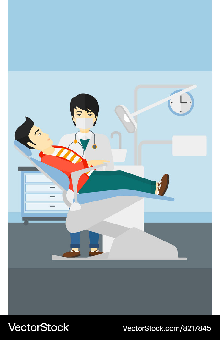 Dentist and man in chair Royalty Free Vector Image