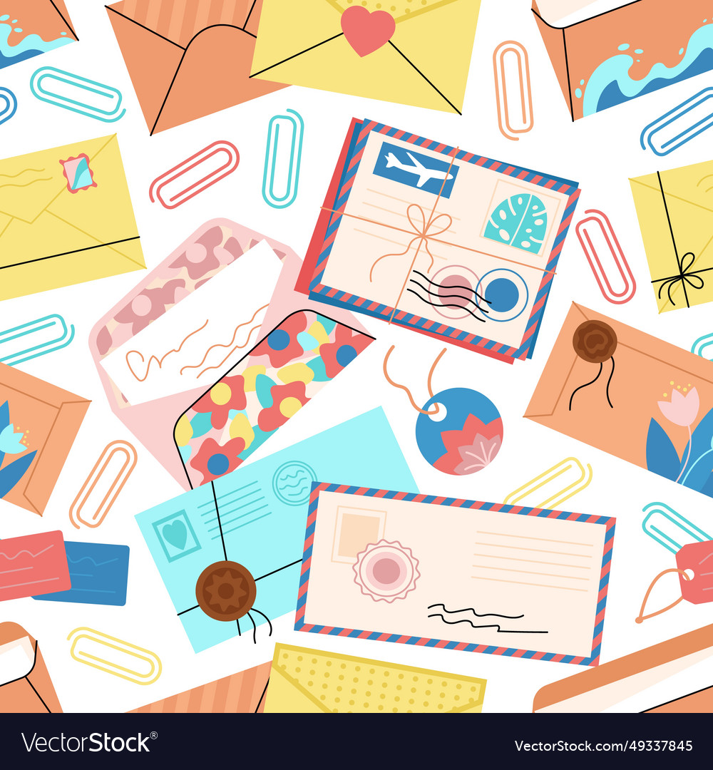 Envelopes seamless pattern opened and closed Vector Image