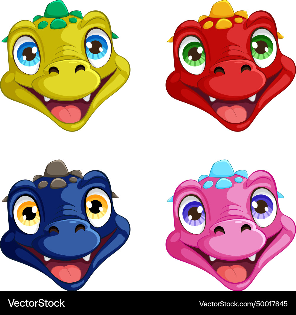 Four vibrant dragon heads showing different Vector Image