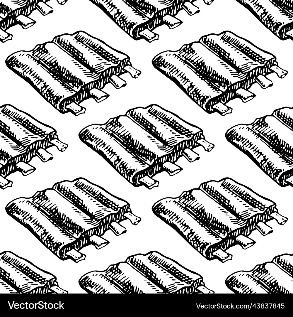 Hand drawn seamless pattern of pork fried ribs Vector Image