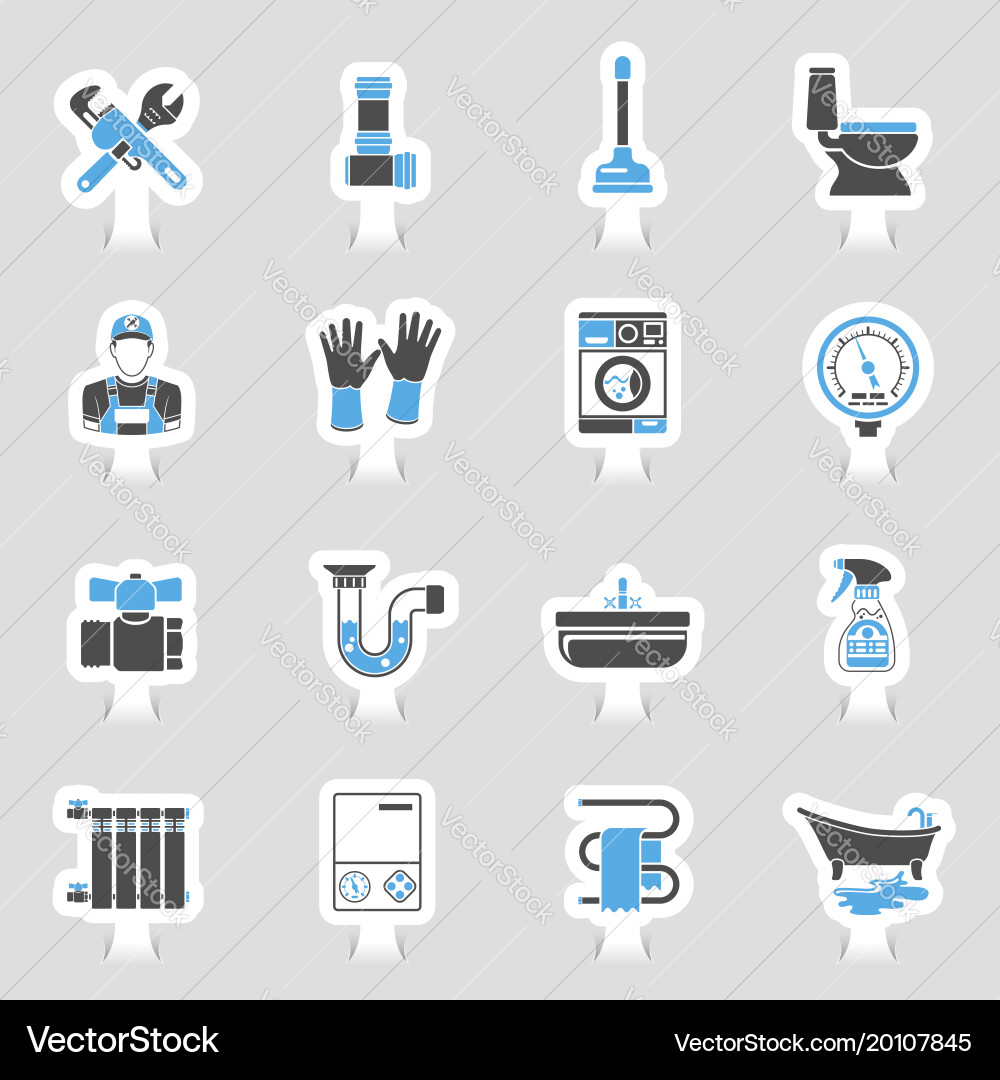 Plumbing service icons sticker set Royalty Free Vector Image