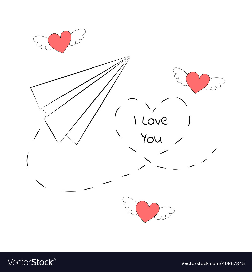 Valentines day paper airplane romantic line dotted