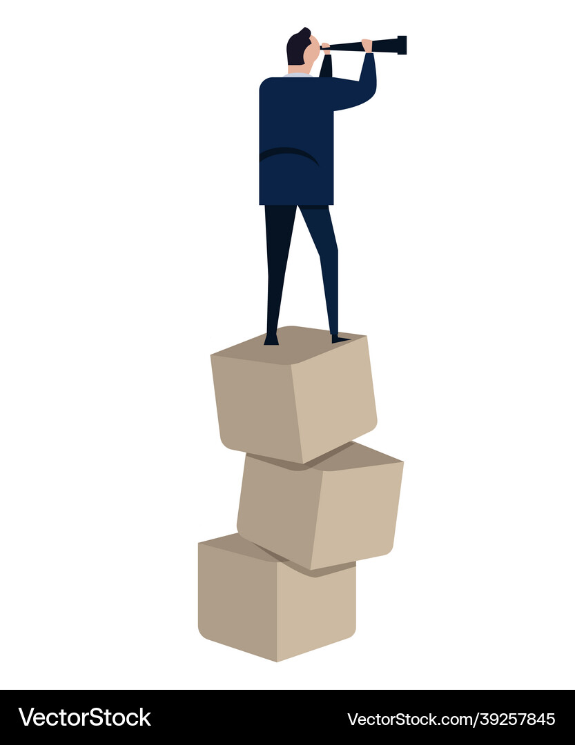 Visionary leader standing above stacked boxed Vector Image