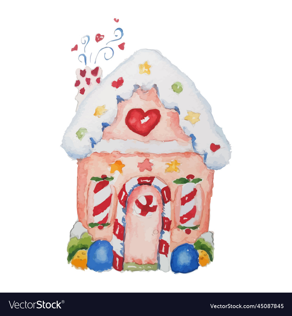 Watercolor gingerbread house christmas mood Vector Image