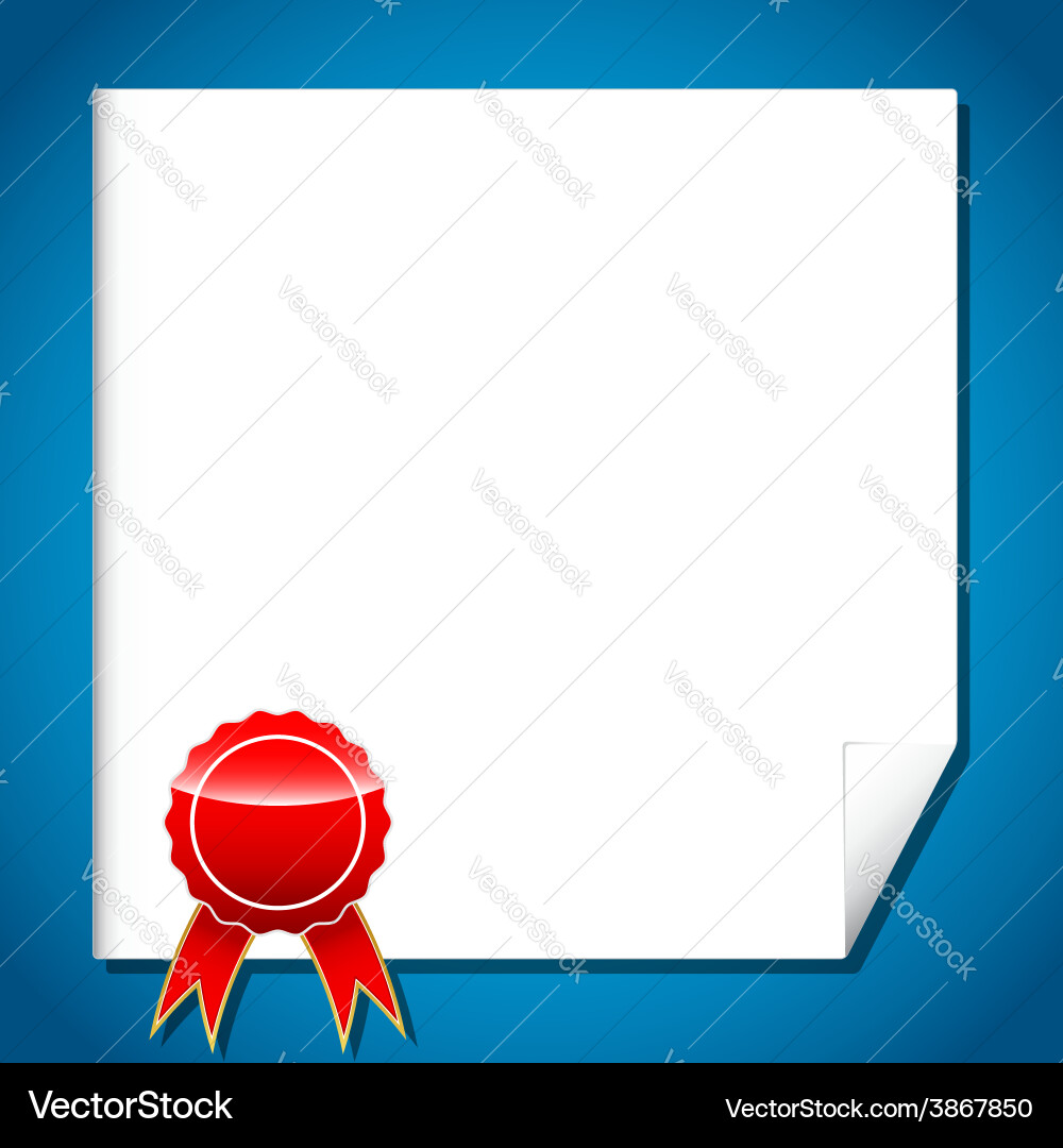 Certificate with red award label ribbon Royalty Free Vector