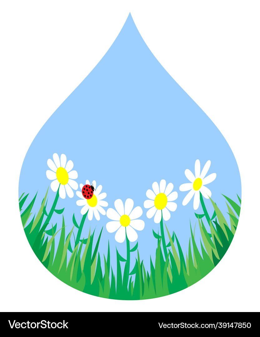 Grass and flowers in a drop Royalty Free Vector Image