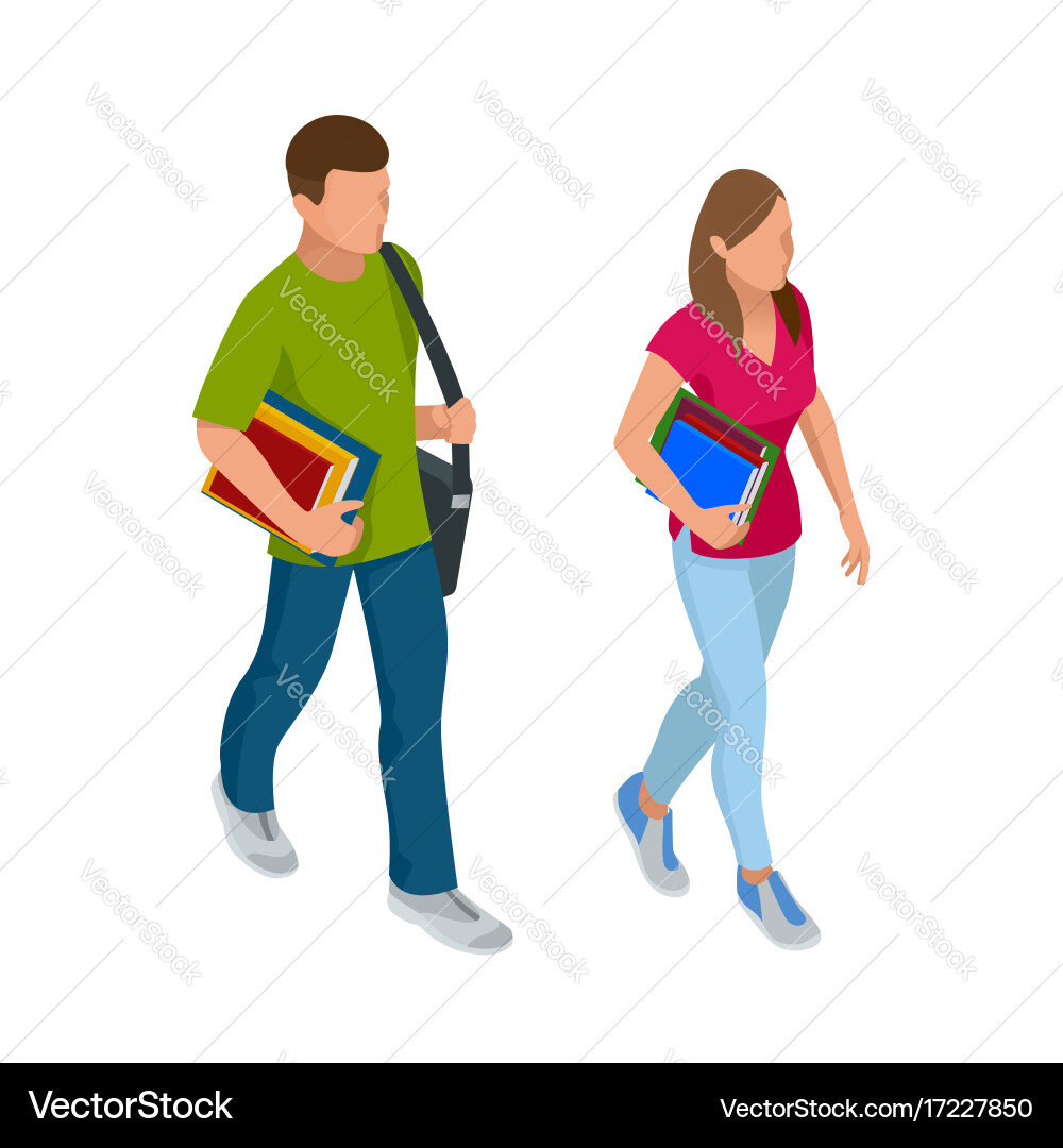 Isometric a students with gadgets and books Vector Image