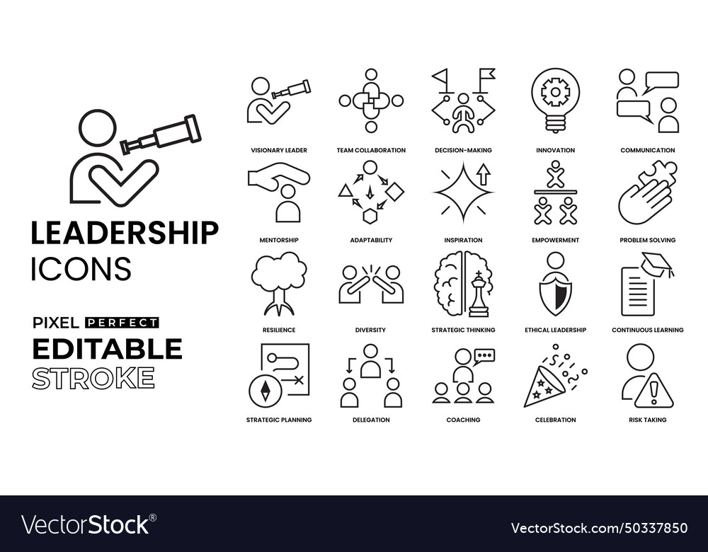 Leadership icons with editable stroke Royalty Free Vector