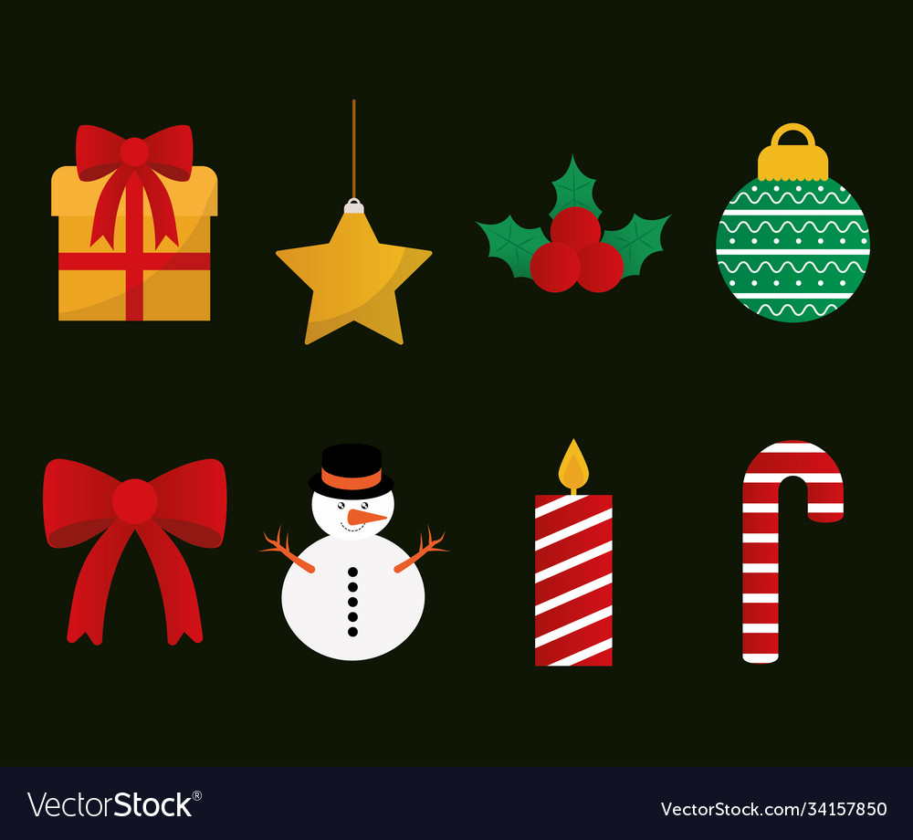 Merry christmas symbols set design Royalty Free Vector Image
