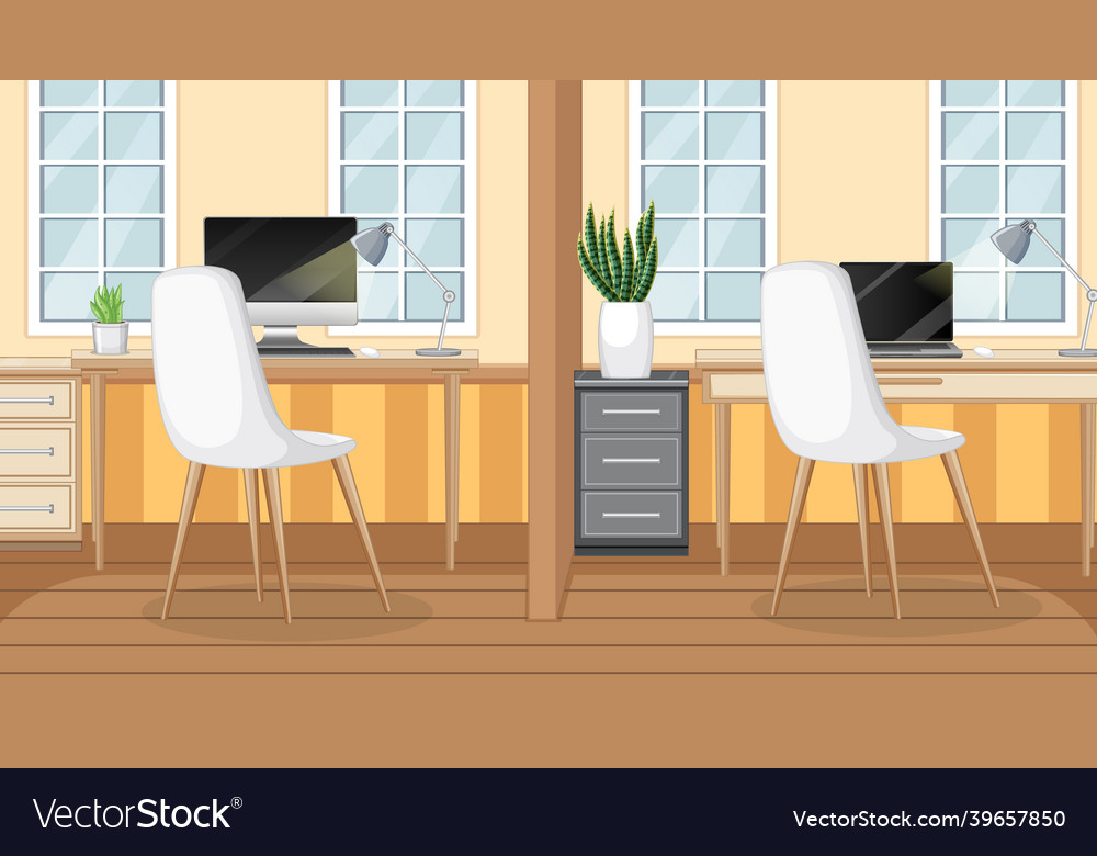 Office scene with computer on the table Royalty Free Vector