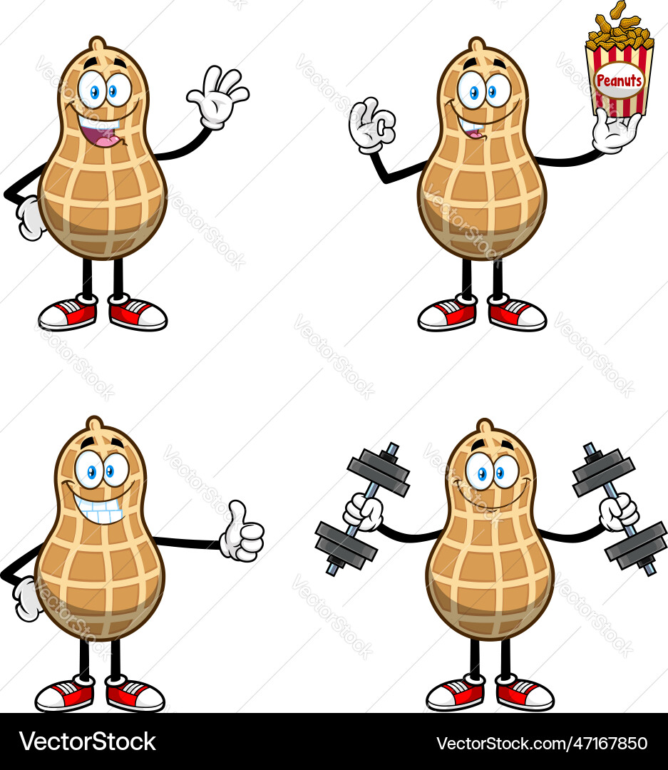 Peanut cartoon character in different poses Vector Image