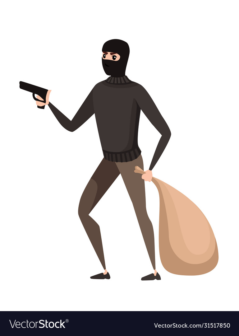 Thief During Robbery Holding Bag In One Hand And Vector Image