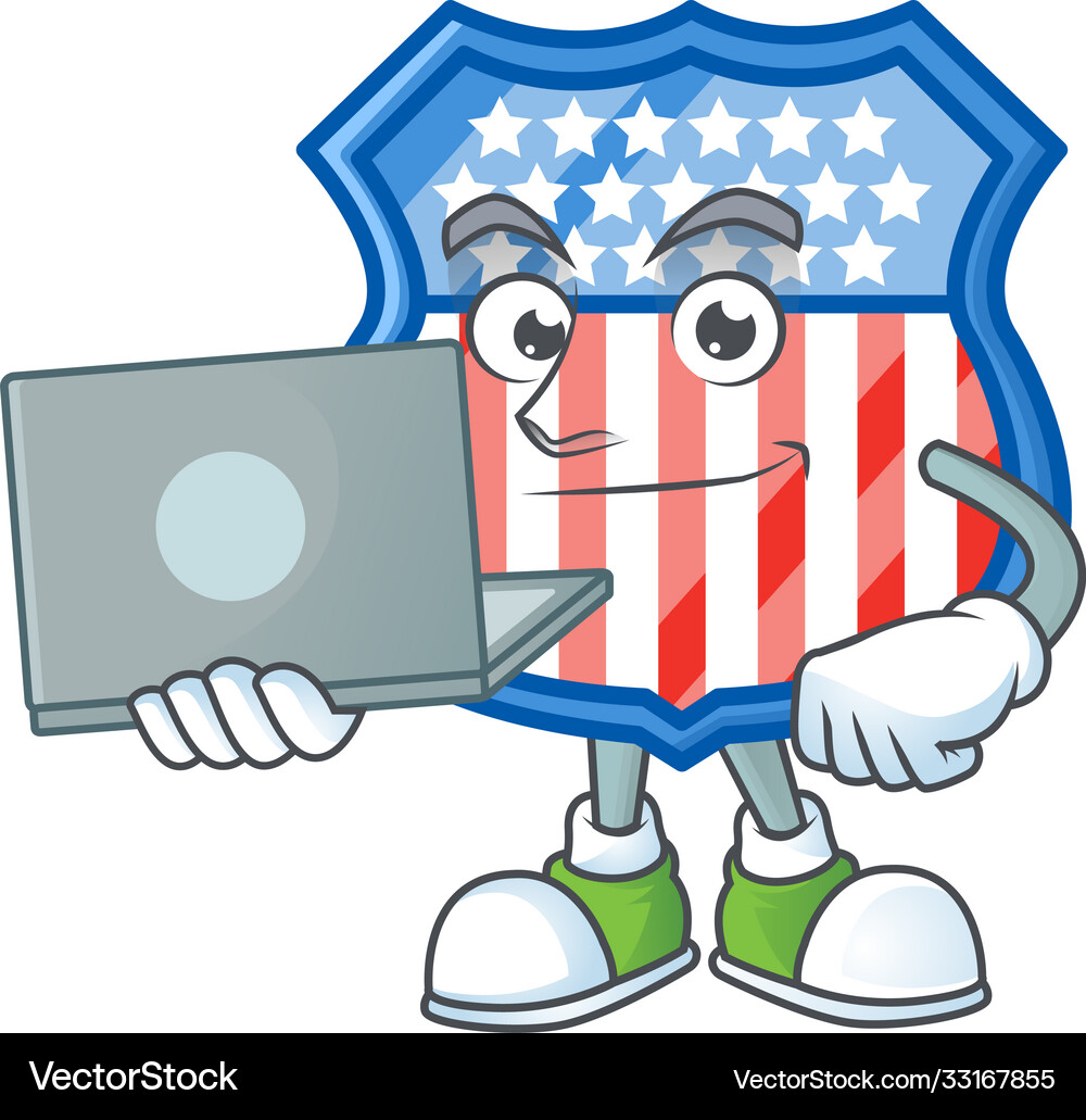 A smart shield badges usa icon working with laptop