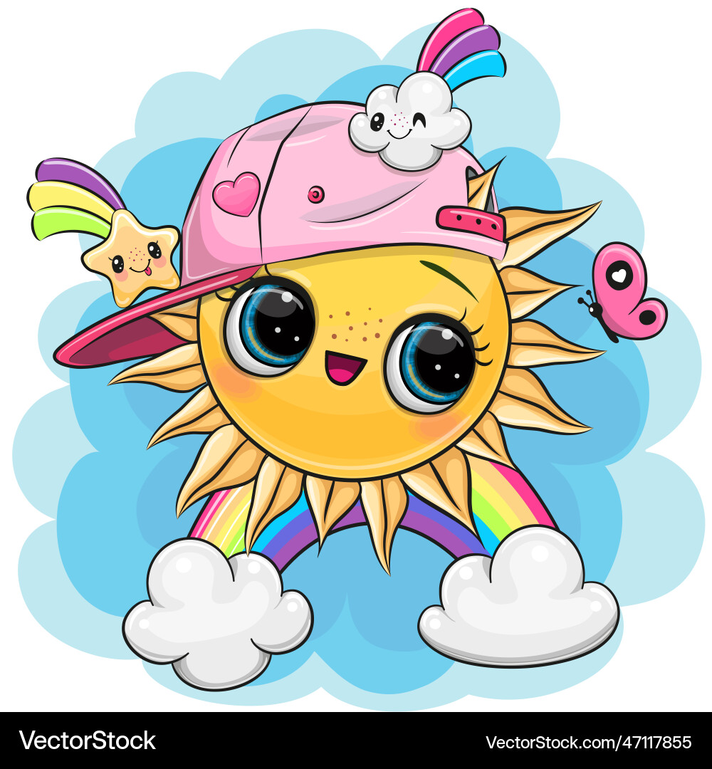 Cartoon sun in a pink cap Royalty Free Vector Image