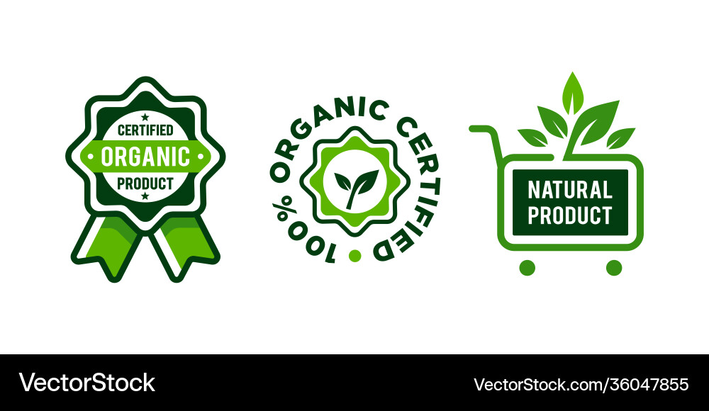 Certified organic set labels and stickers Vector Image