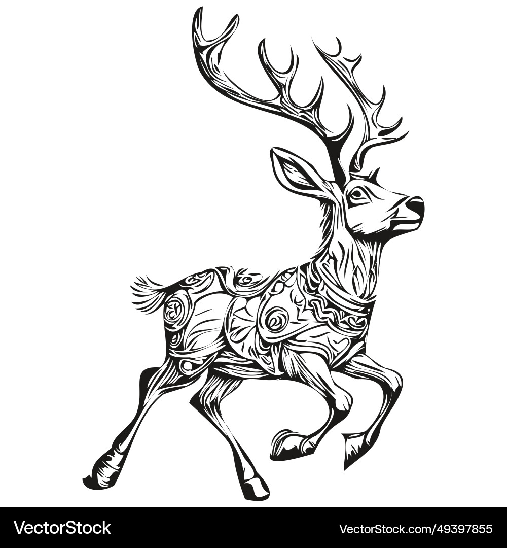 Hand drawn christmas reindeer deer silhouette Vector Image