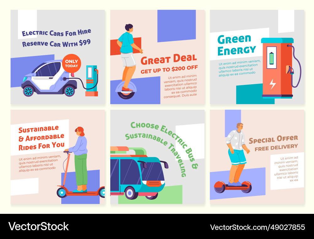 Network post collection for electric vehicle ad Vector Image