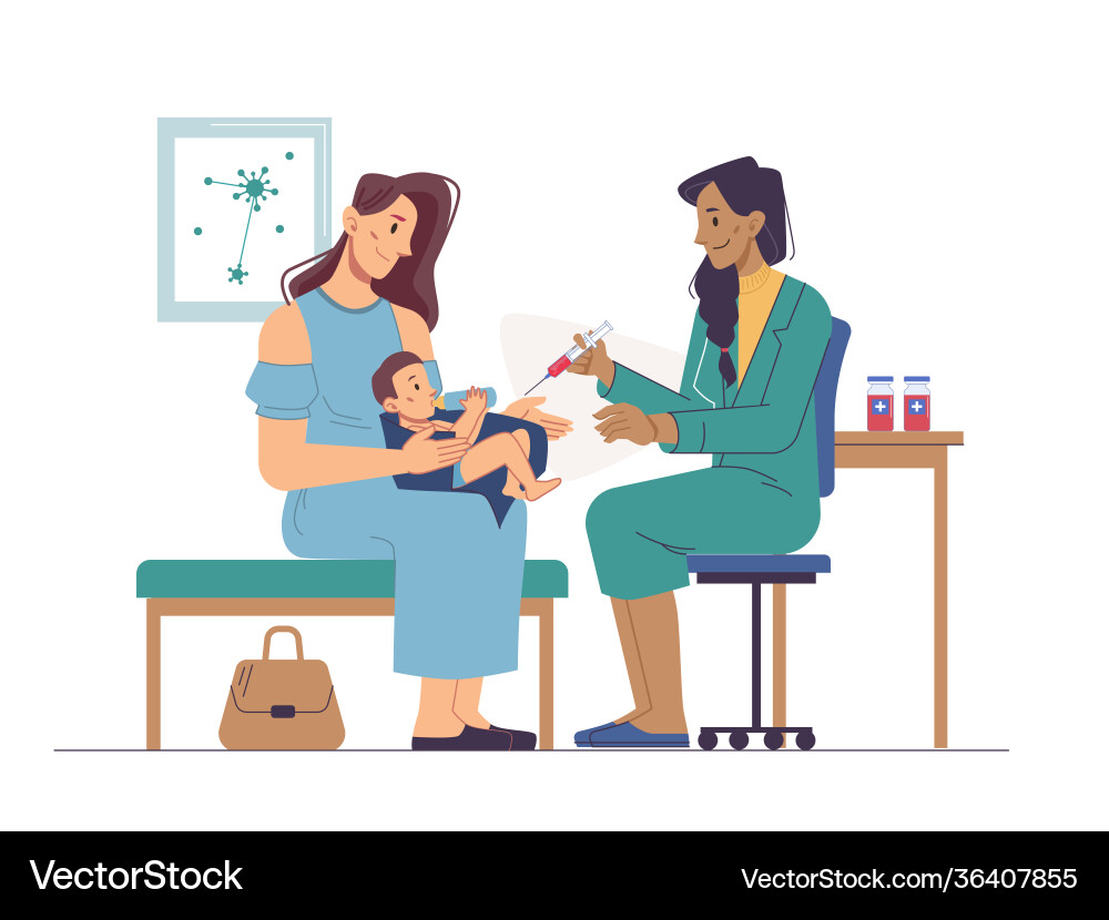Newborn bavaccination nurse making injection Vector Image