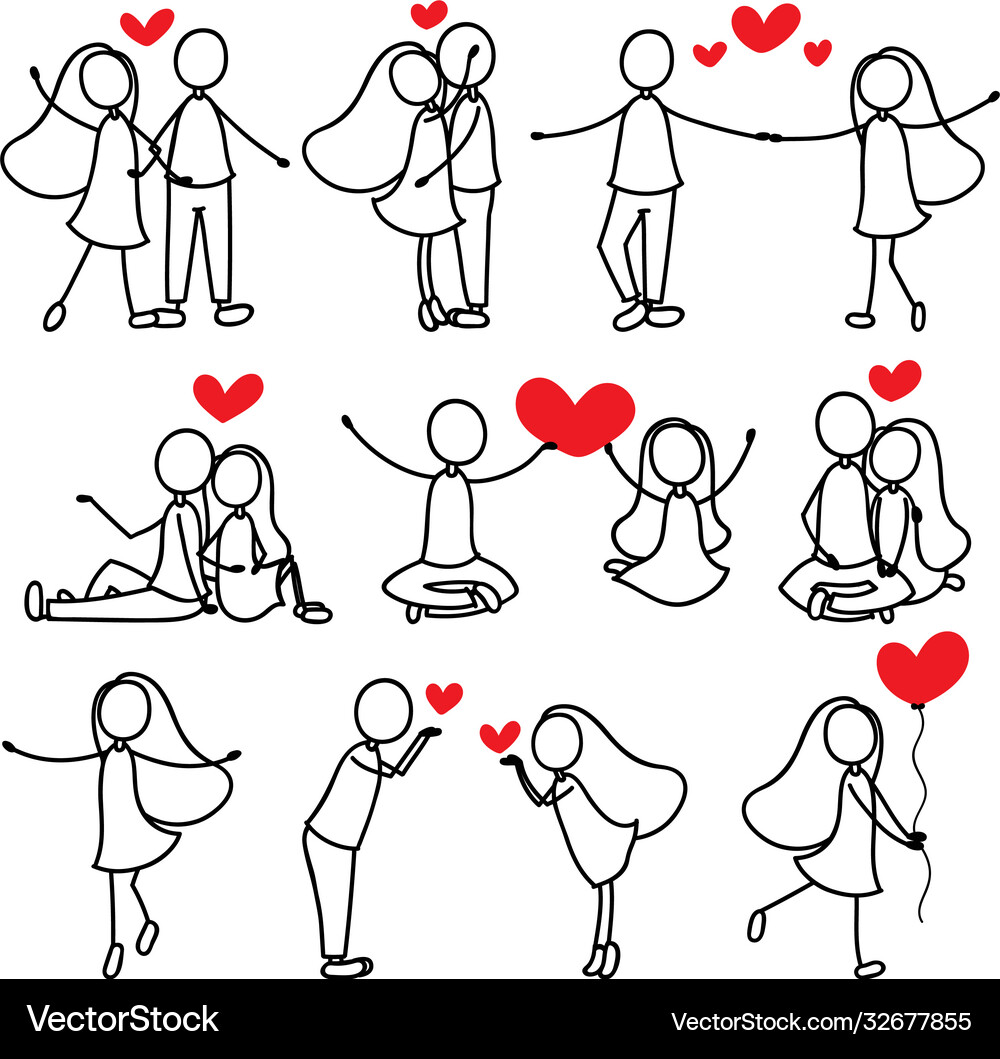 Romantic Cartoon Couple Line Drawing Royalty Free Vector