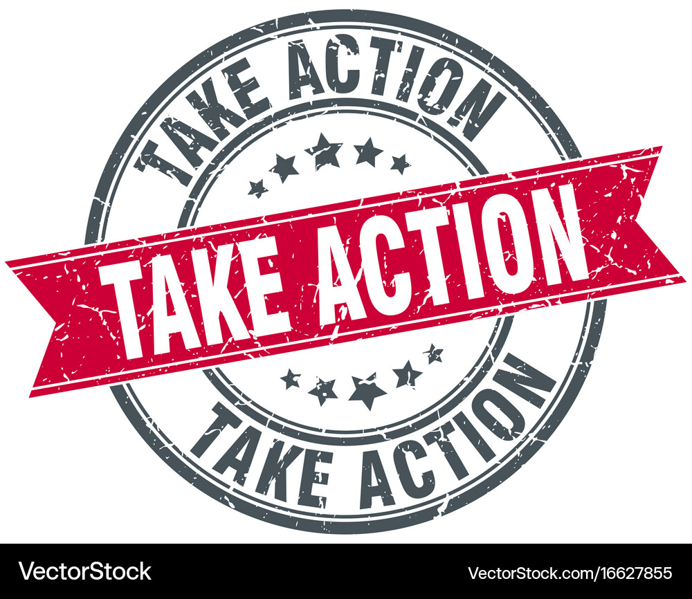 Take action round grunge ribbon stamp Royalty Free Vector