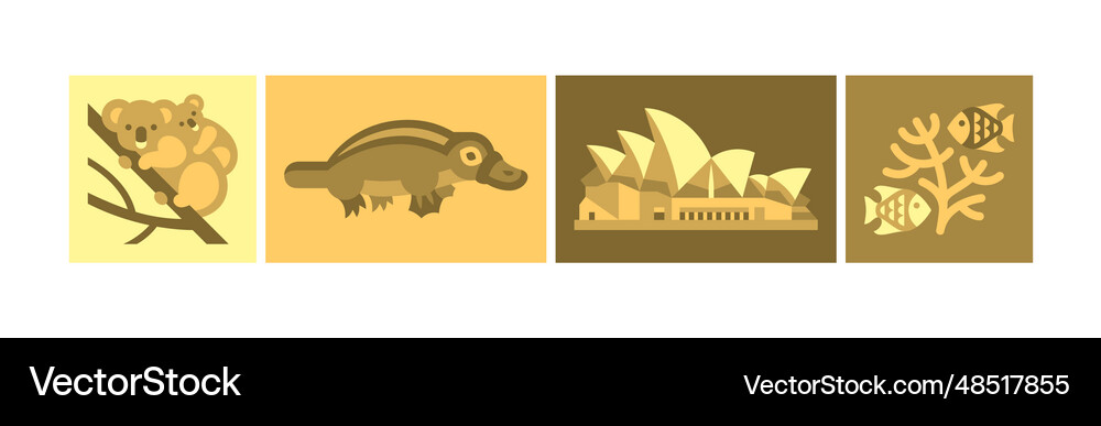 Yellow australian native icons in square Vector Image