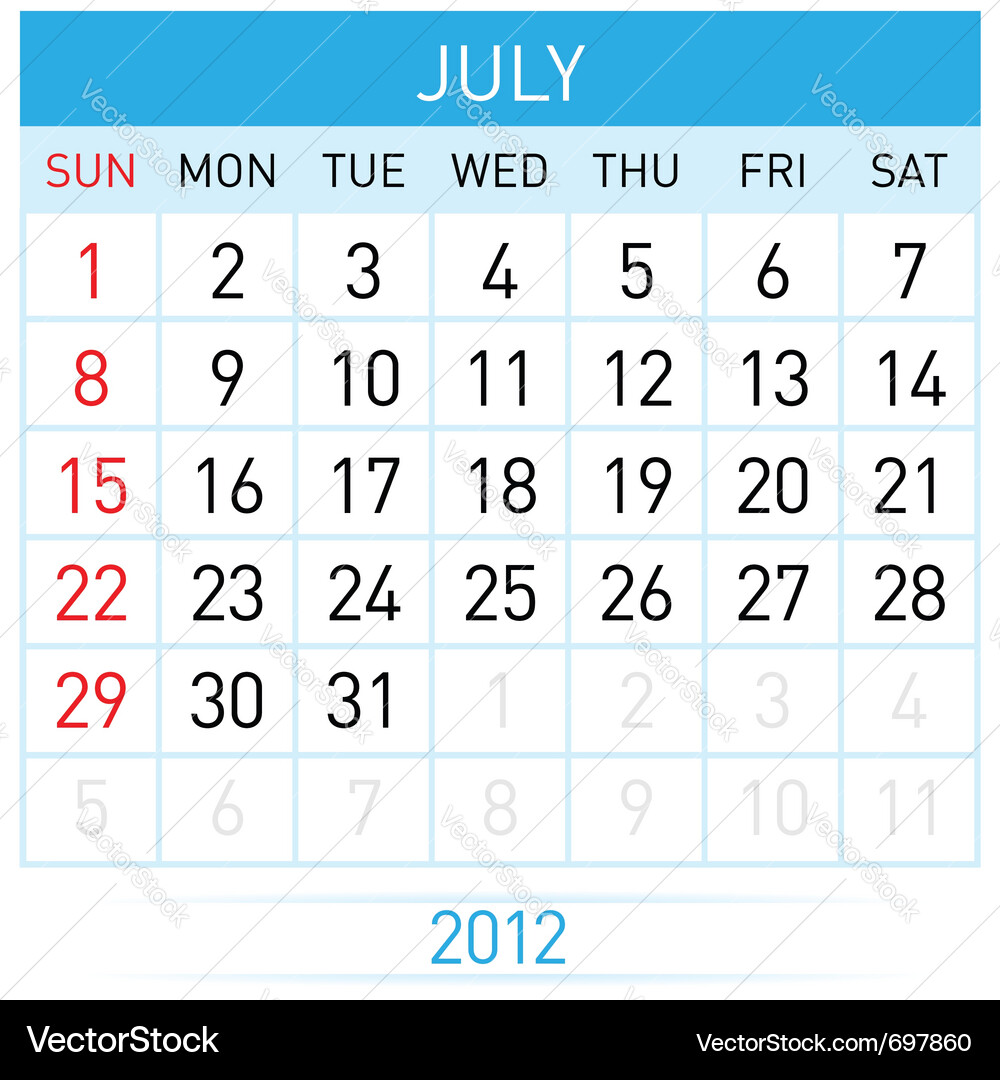 July Calendar 2012 Royalty Free Vector Image - VectorStock