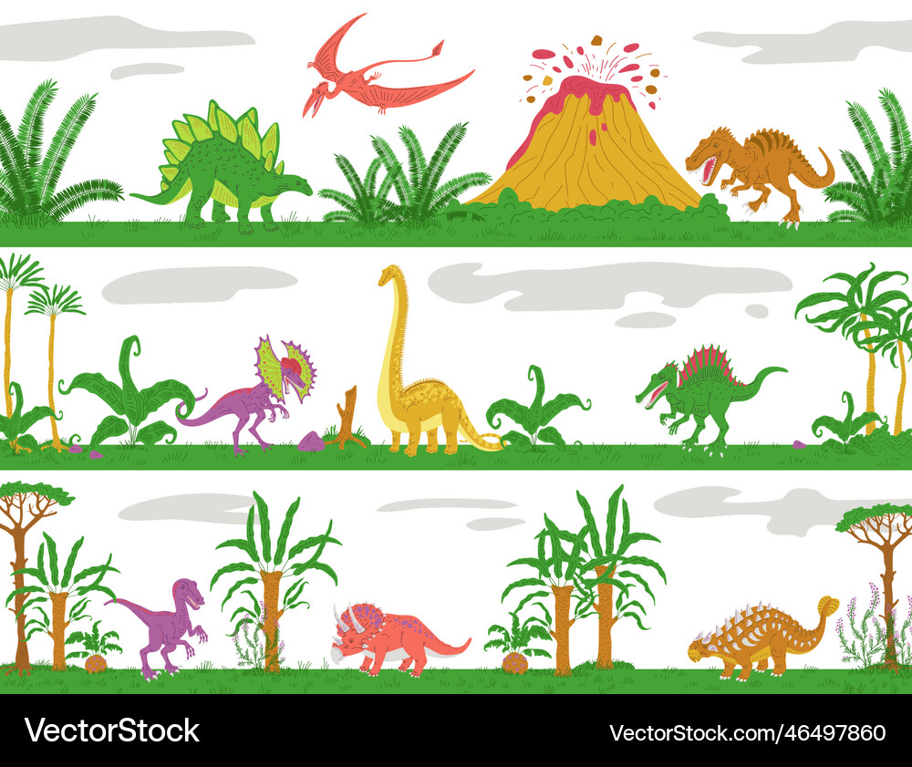 Prehistoric jurassic backgrounds collection with Vector Image