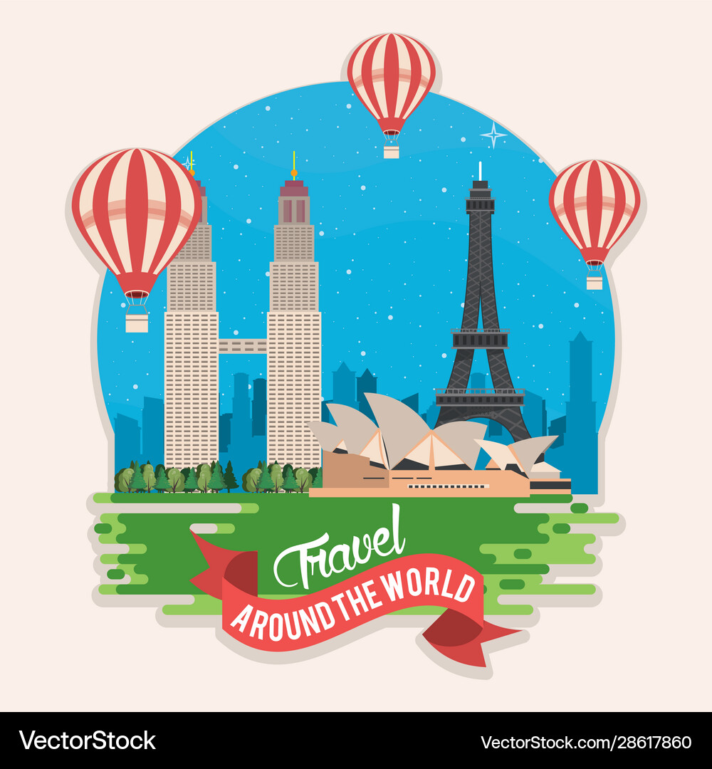 Travel around world design with set monuments Vector Image