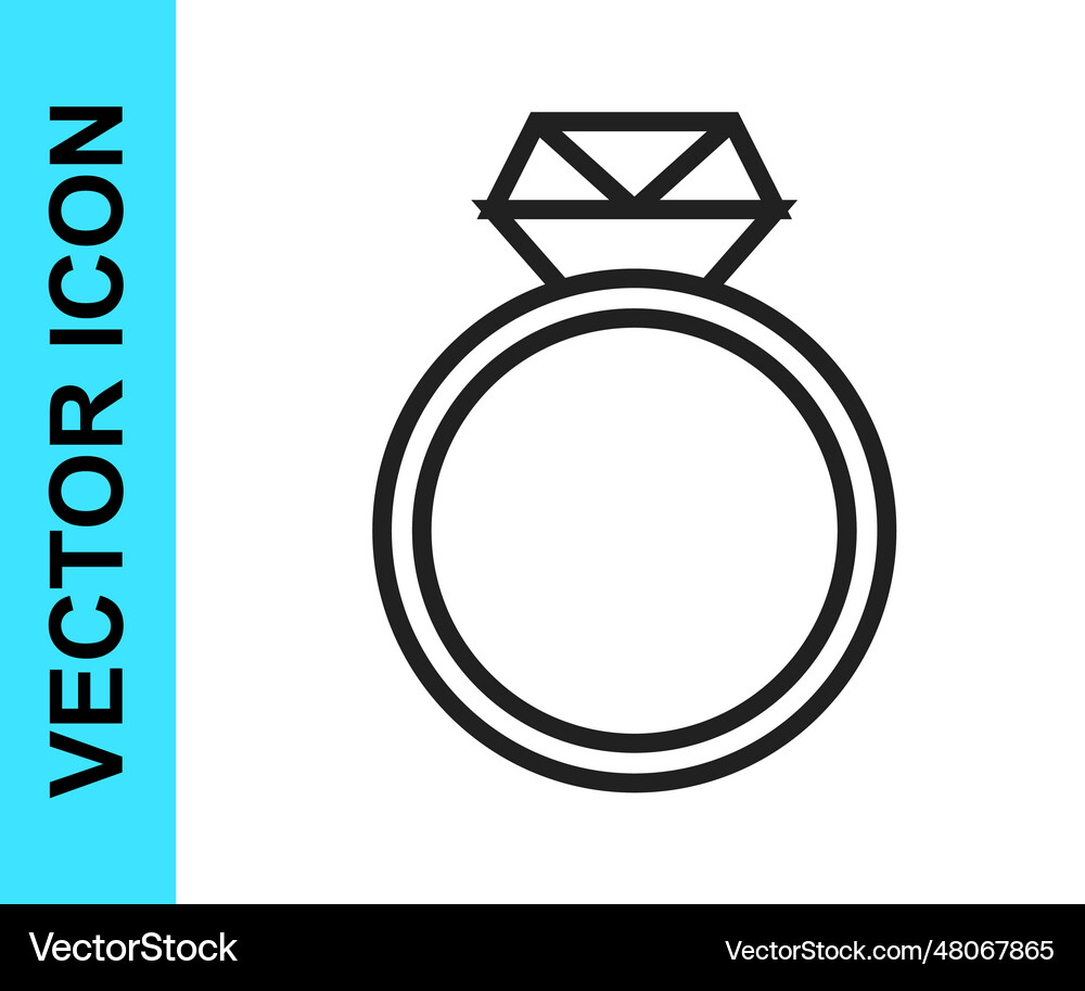 Black line diamond engagement ring icon isolated Vector Image