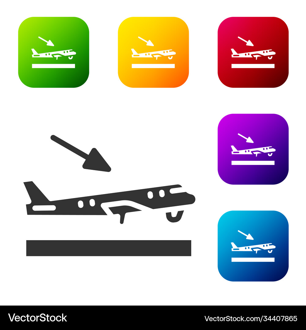 Black plane landing icon isolated on white Vector Image