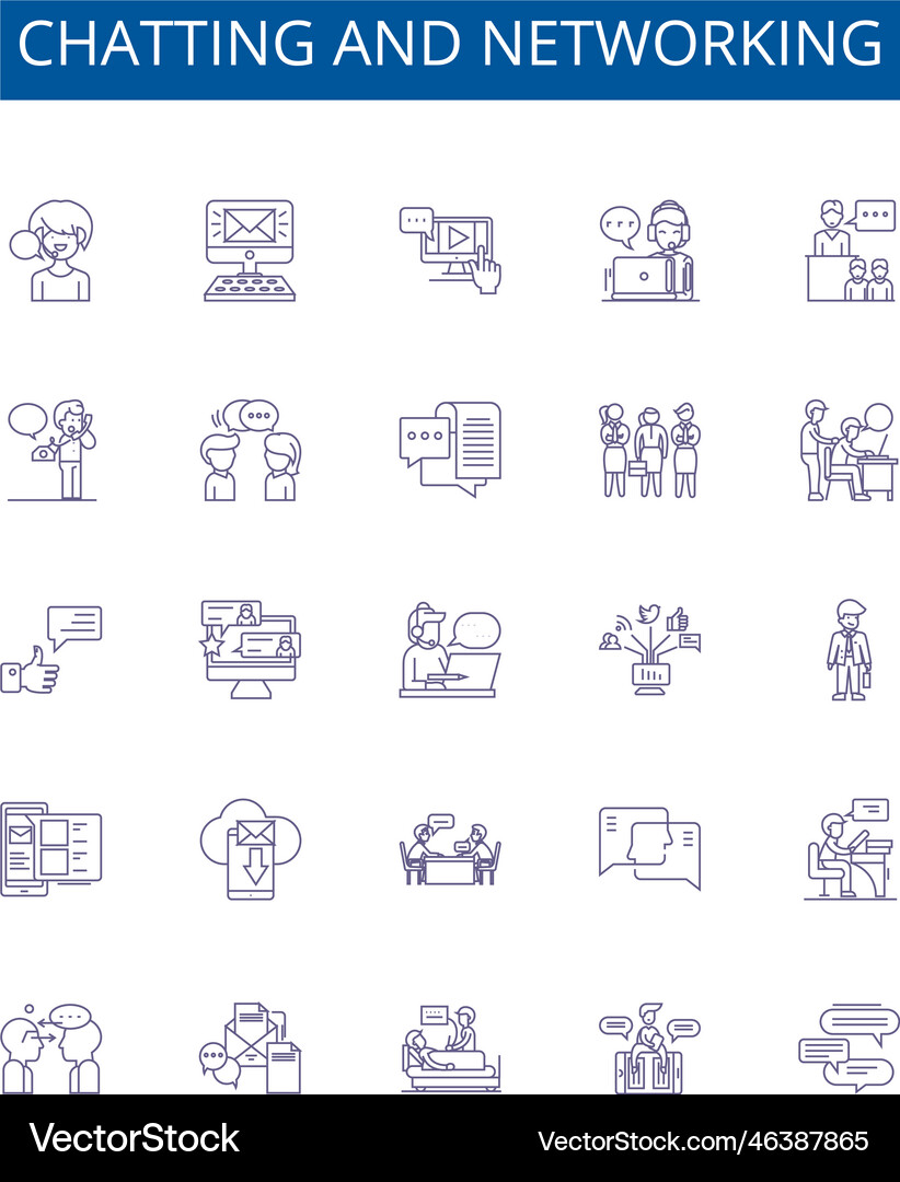 Chatting and networking line icons signs set Vector Image