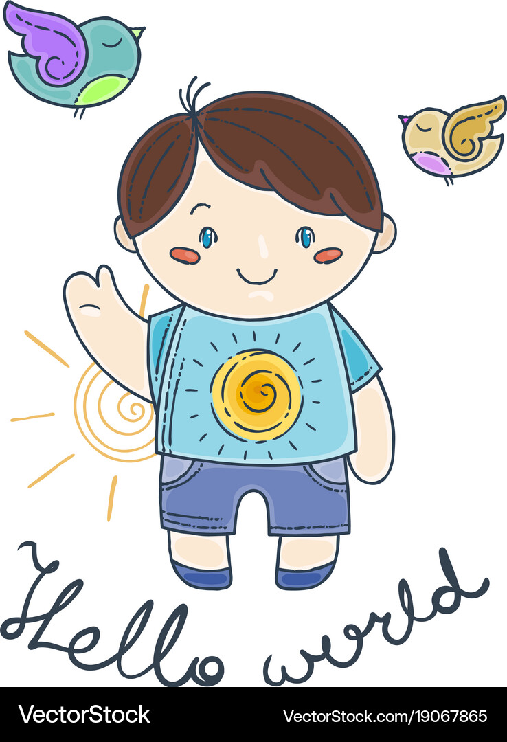 Cute and happy boy say hello Royalty Free Vector Image