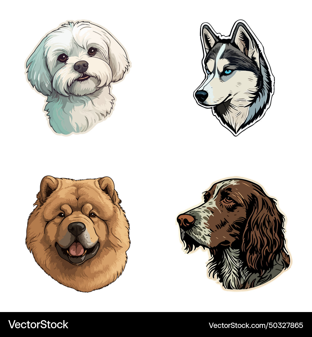 Dog stickers flat icon set isolated on white Vector Image