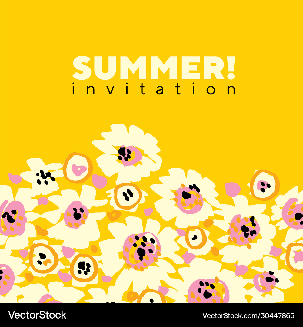 Fun summer yellow hand drawn flowers Royalty Free Vector