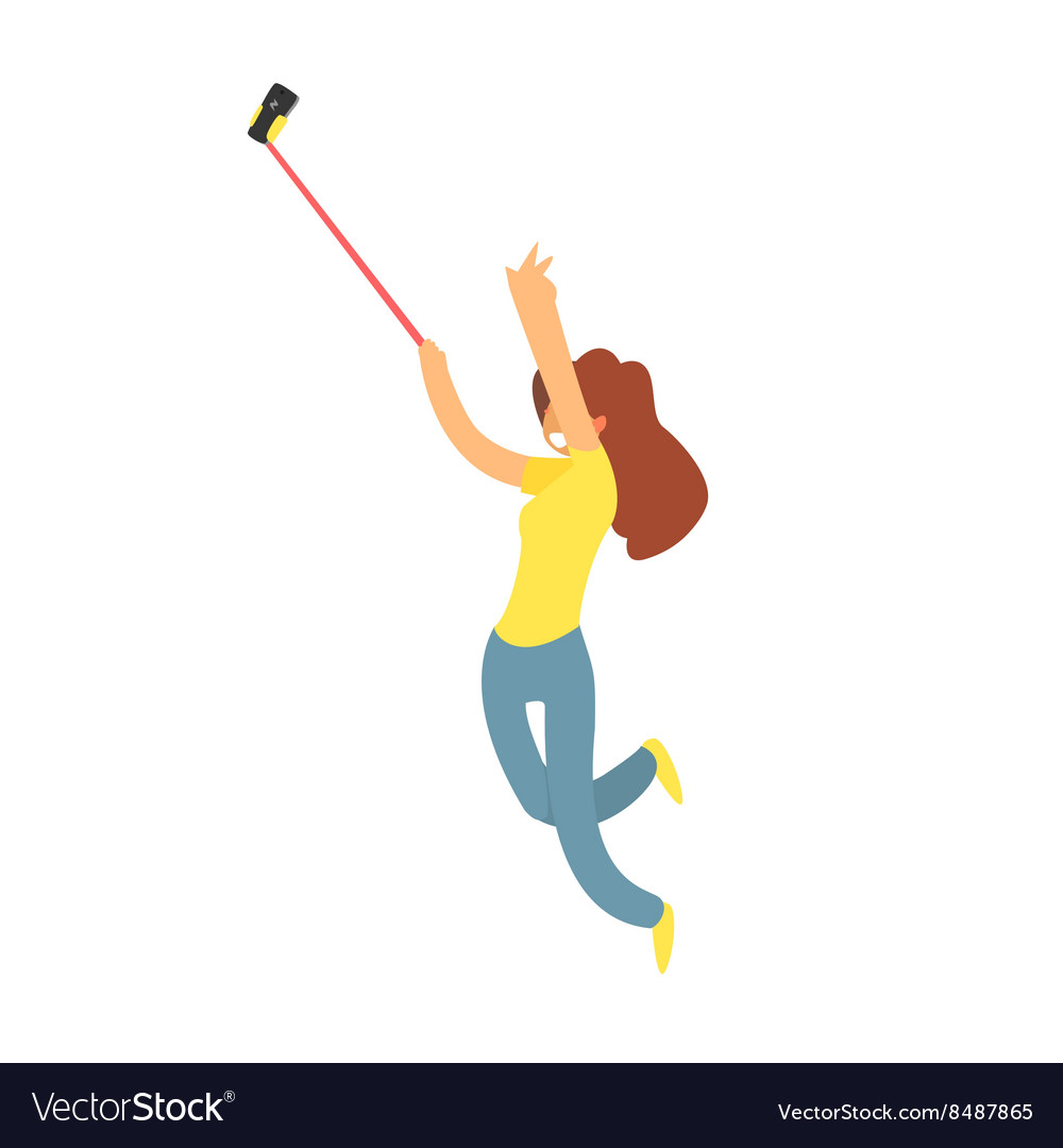 Girl Taking Selfie Jumping Royalty Free Vector Image