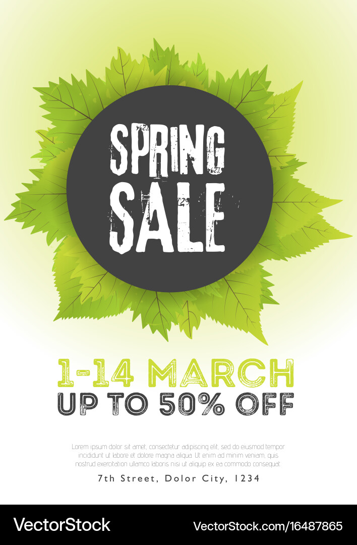 Spring sale poster template with leaves and frame Vector Image
