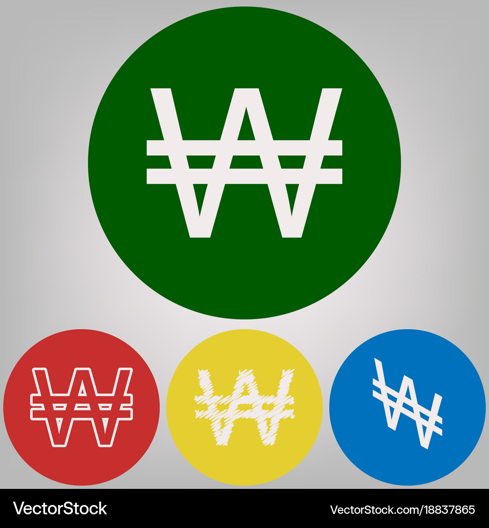 Won sign 4 white styles icon at 4 Royalty Free Vector Image