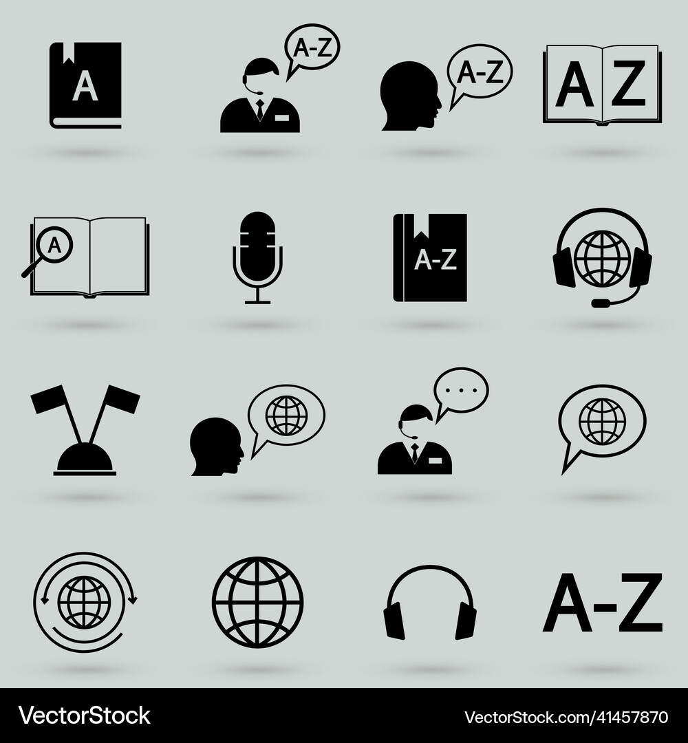 Dictionary and translation related icon set Vector Image