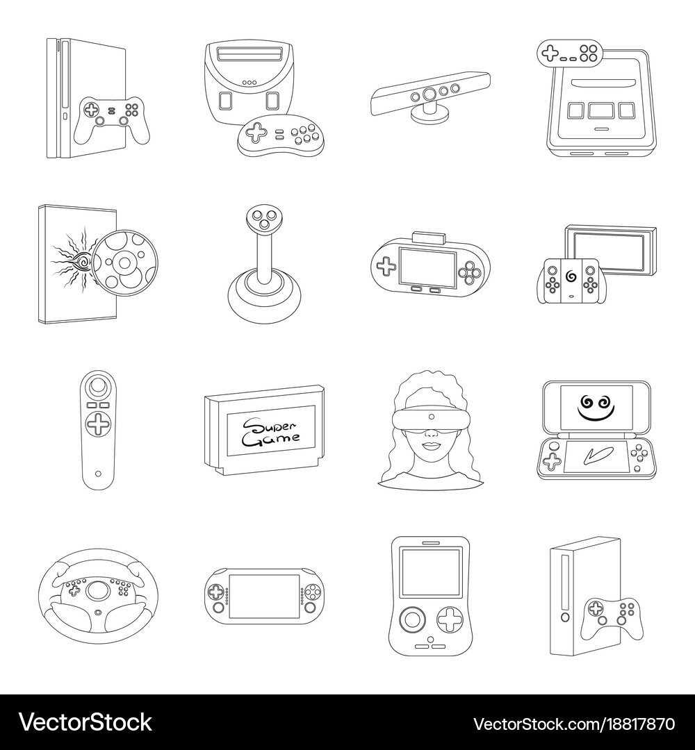 Game console and virtual reality outline icons Vector Image