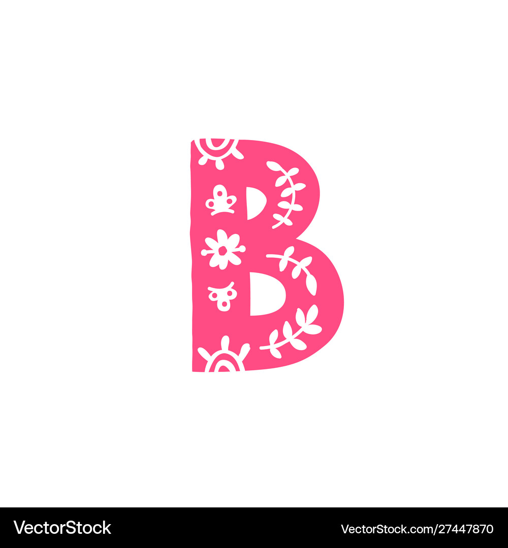 Letter b pink with ornament applique Royalty Free Vector