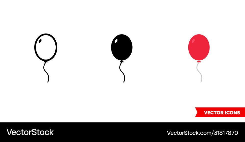 Red balloon icon 3 types isolated sign Royalty Free Vector