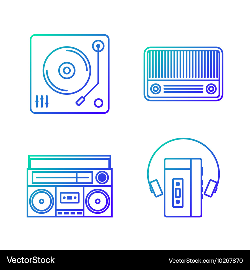 Retro music player outline icon set Royalty Free Vector