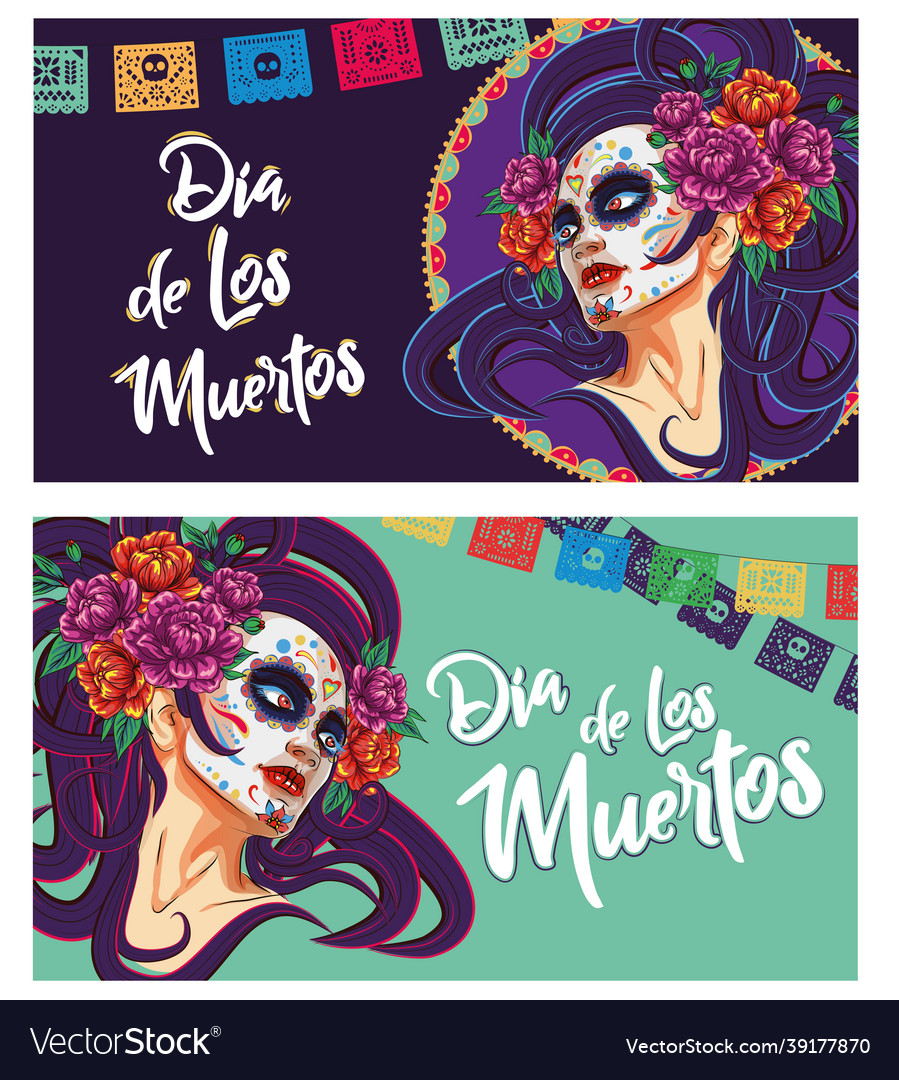 Set of banners dia de los muertos day the dead Vector Image