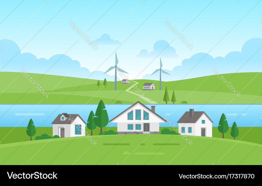 Small houses by the river - modern Royalty Free Vector Image